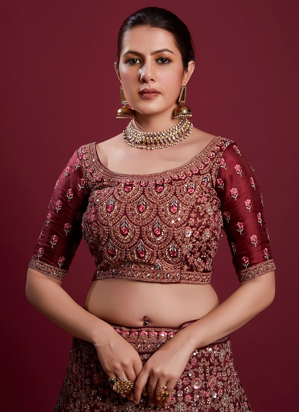 Buy Online Maroon A Line Lehenga Choli : 256508