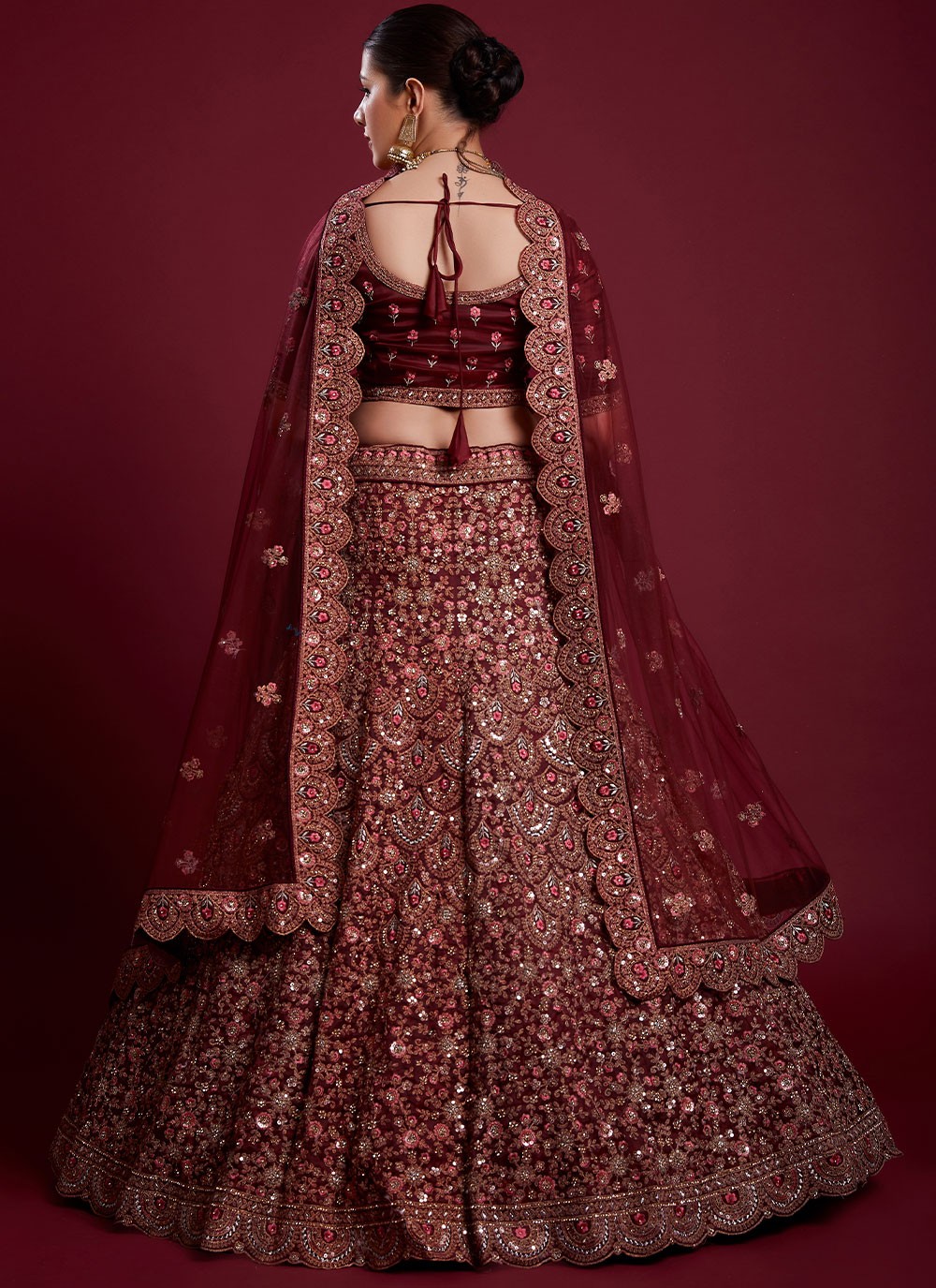 Buy Online Maroon A Line Lehenga Choli : 256508