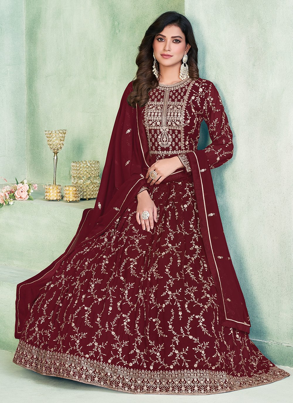 Maroon Faux Georgette Sangeet Designer Salwar Kameez buy online ...