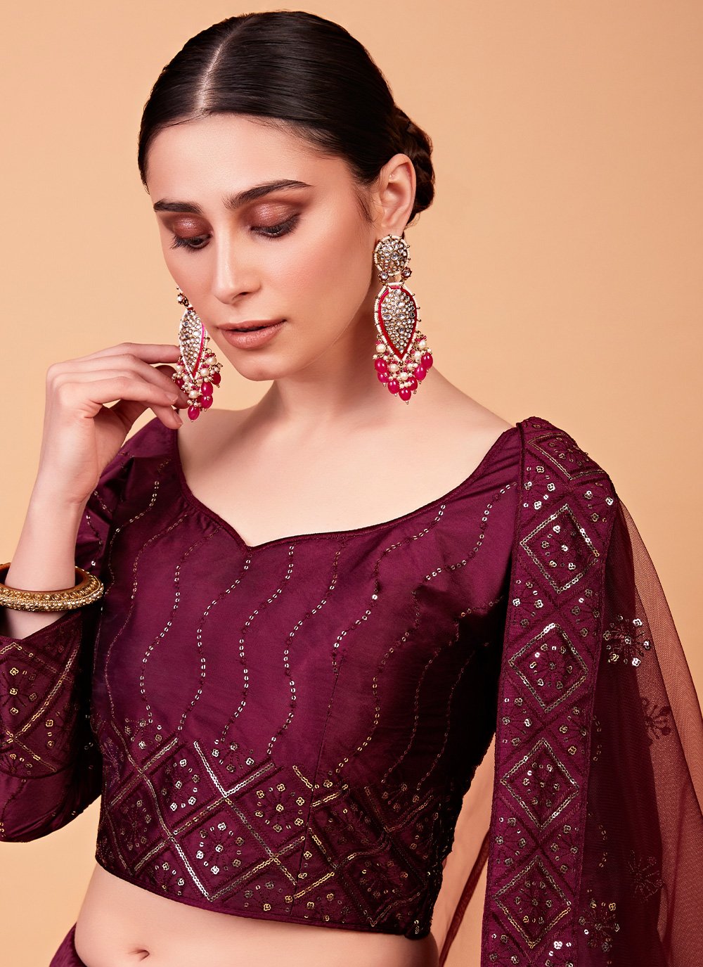 Maroon Thread A Line Lehenga Choli buy online