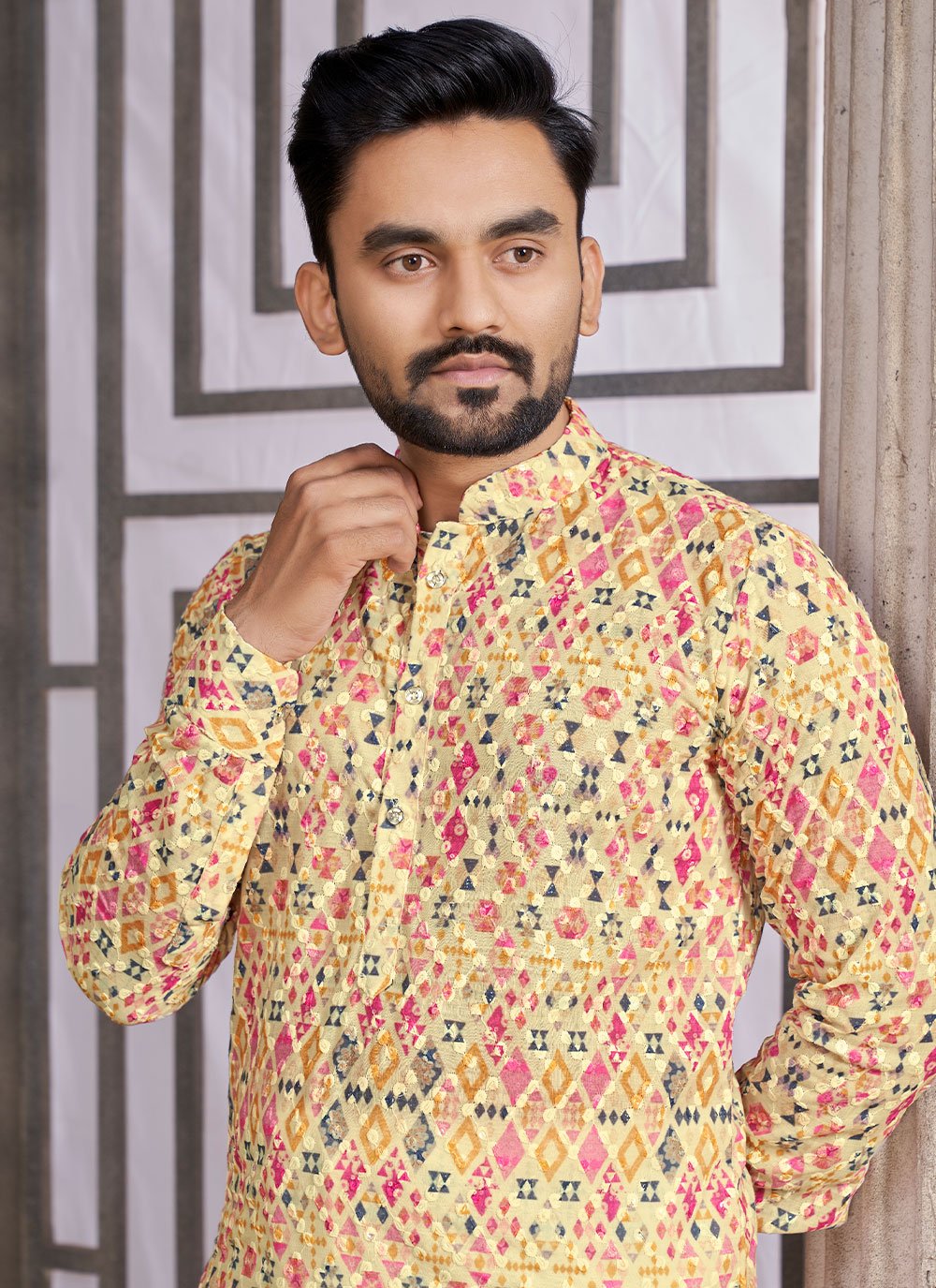 Buy Multi Colour Cotton Mehndi Kurta Pyjama Online