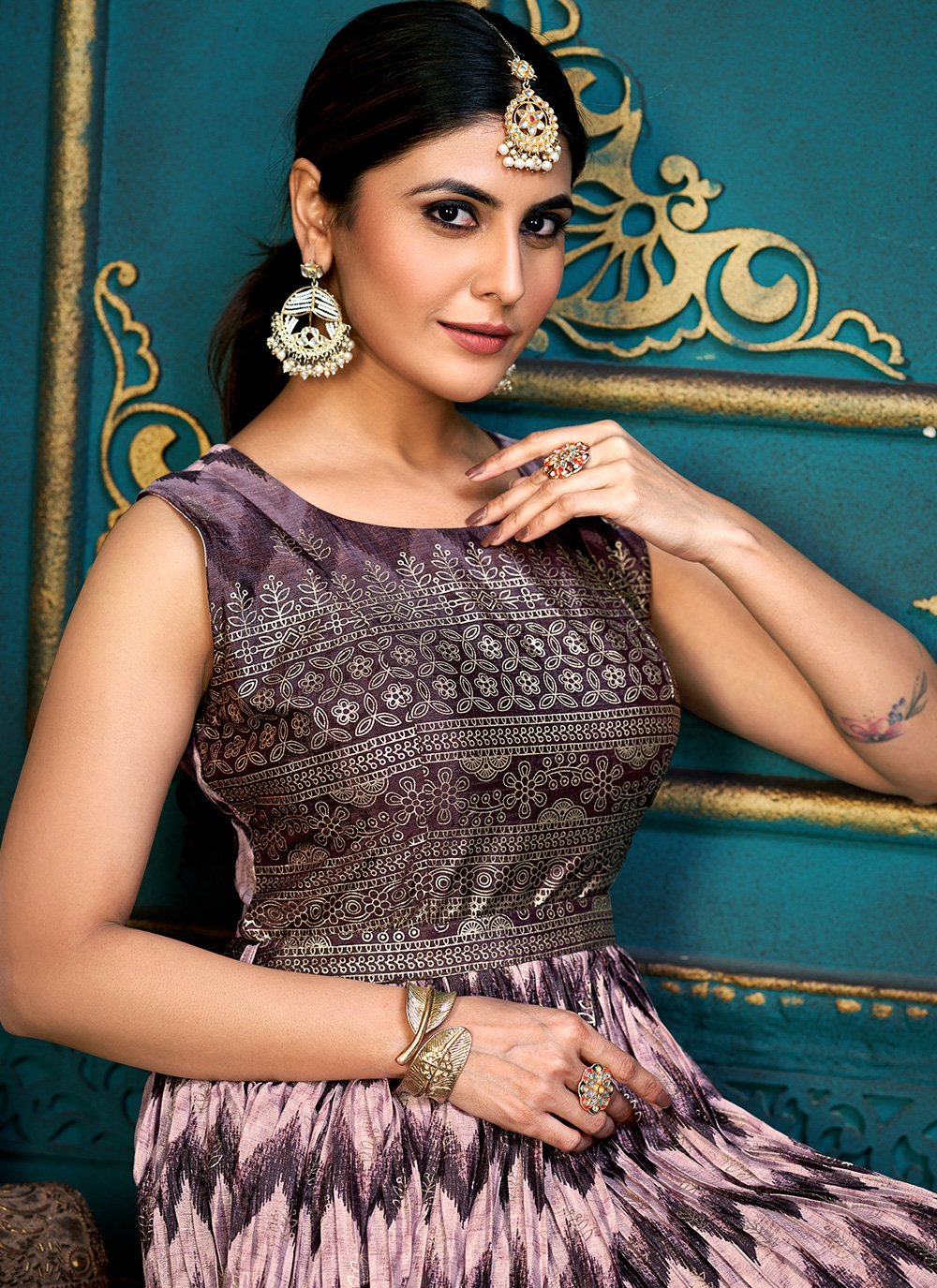 Multi Colour Festival Silk Trendy Gown buy online