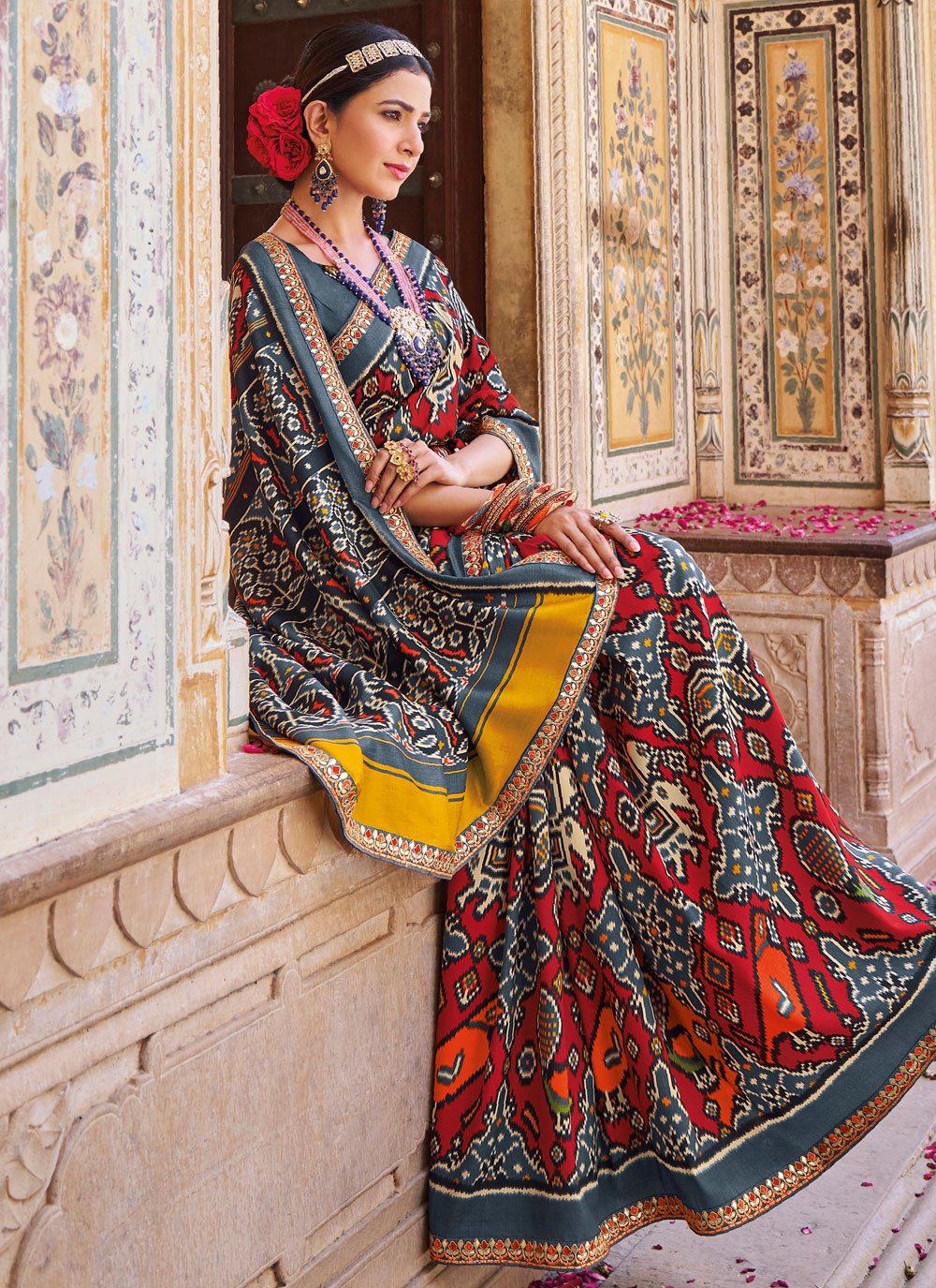 Buy Multi Colour Patola Silk Embroidered, Lace and Patola Print Work ...
