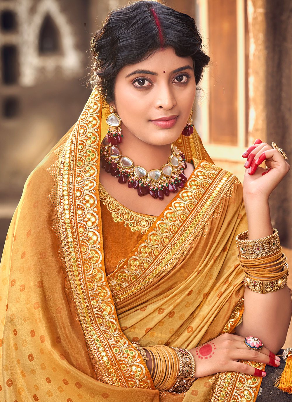 Buy Online Mustard Silk Classic Saree : 248653