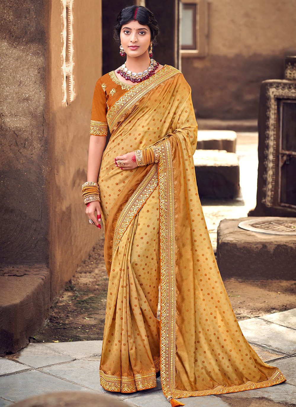 Buy Online Mustard Silk Classic Saree : 248653