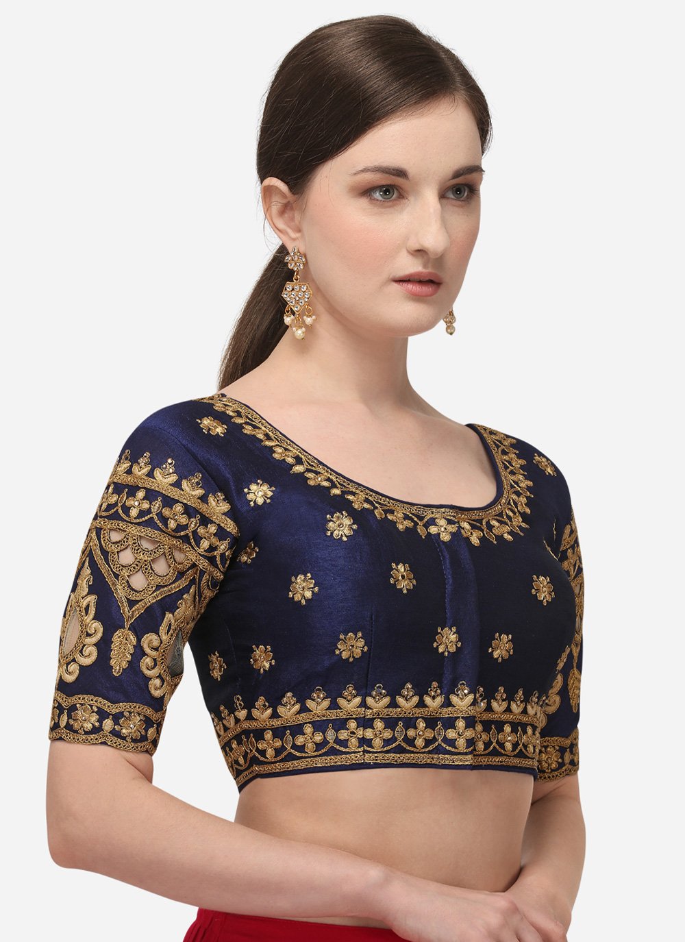 Shop Navy Blue Embroidered Silk Blouse Online : 247522