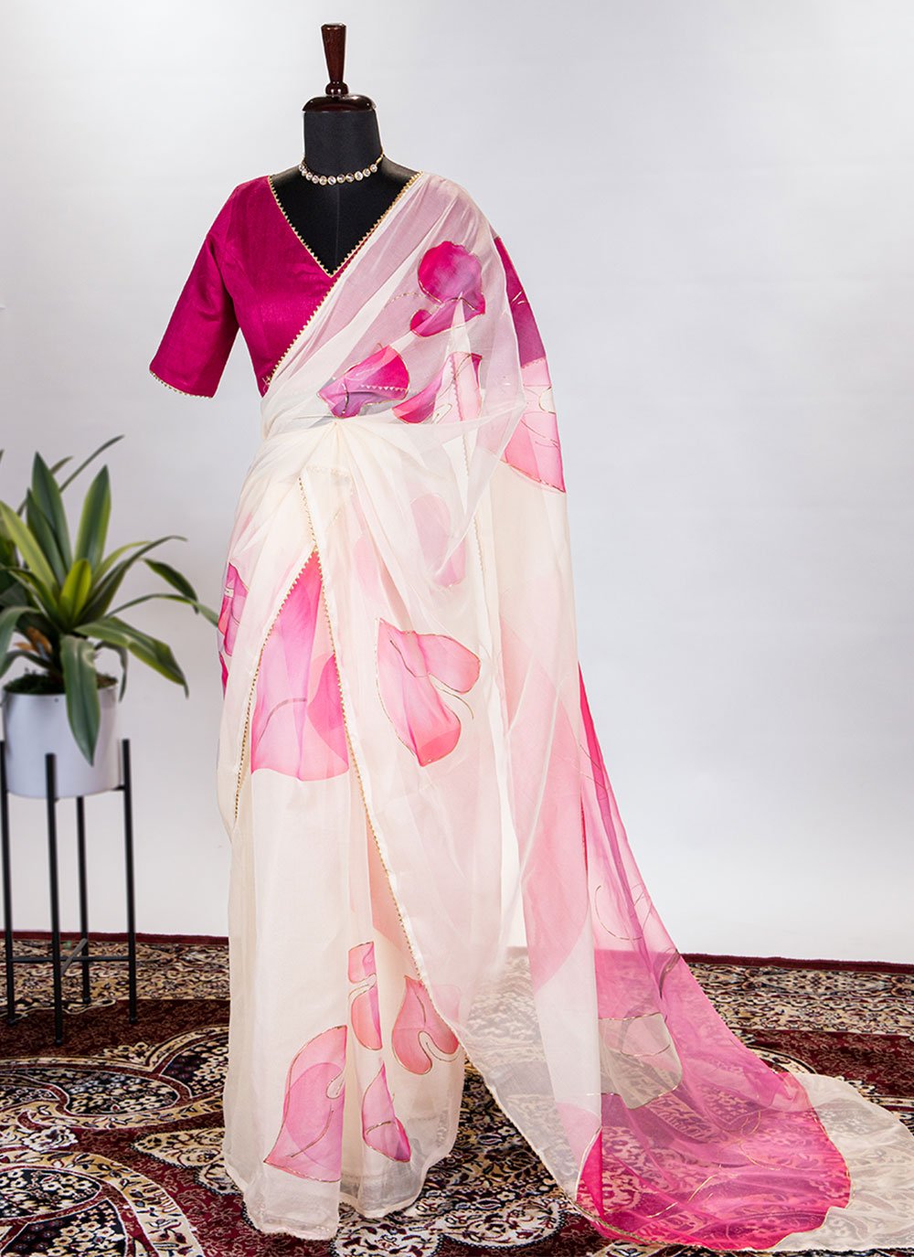 Buy Off White Organza Classic Saree Online : 248995