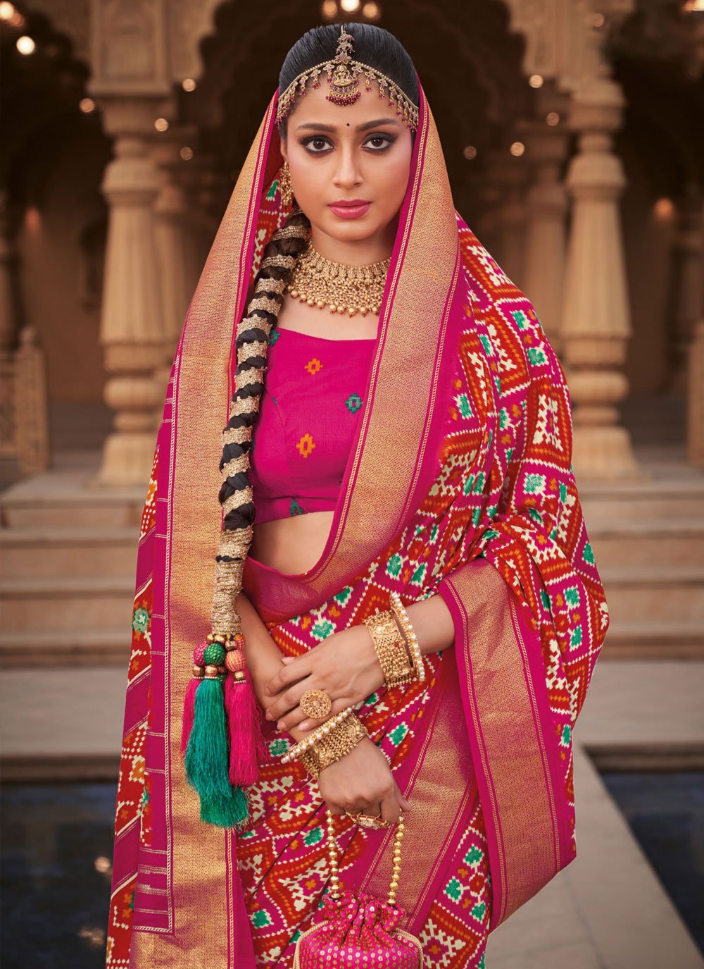 Buy Patola Print Work Patola Silk Traditional Saree In Pink Online ...