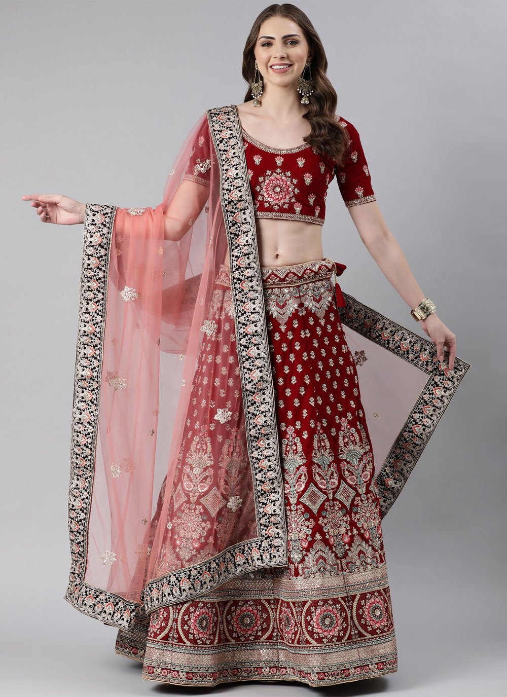 Buy Pink Net Embroidered Designer Dupatta Online : 252955