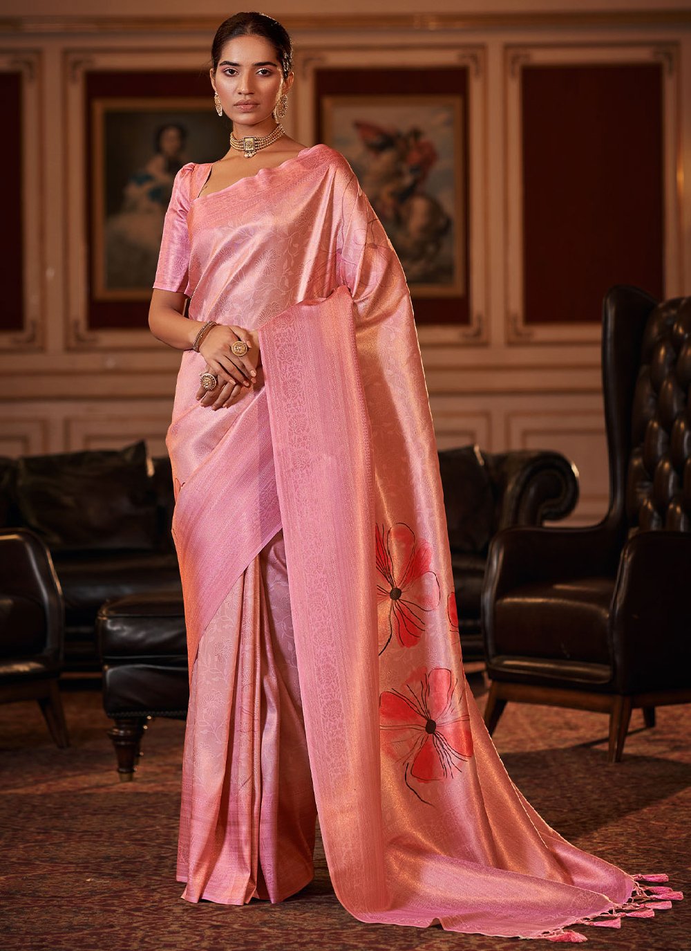 Buy Pink Weaving Sangeet Contemporary Saree Online : 249647