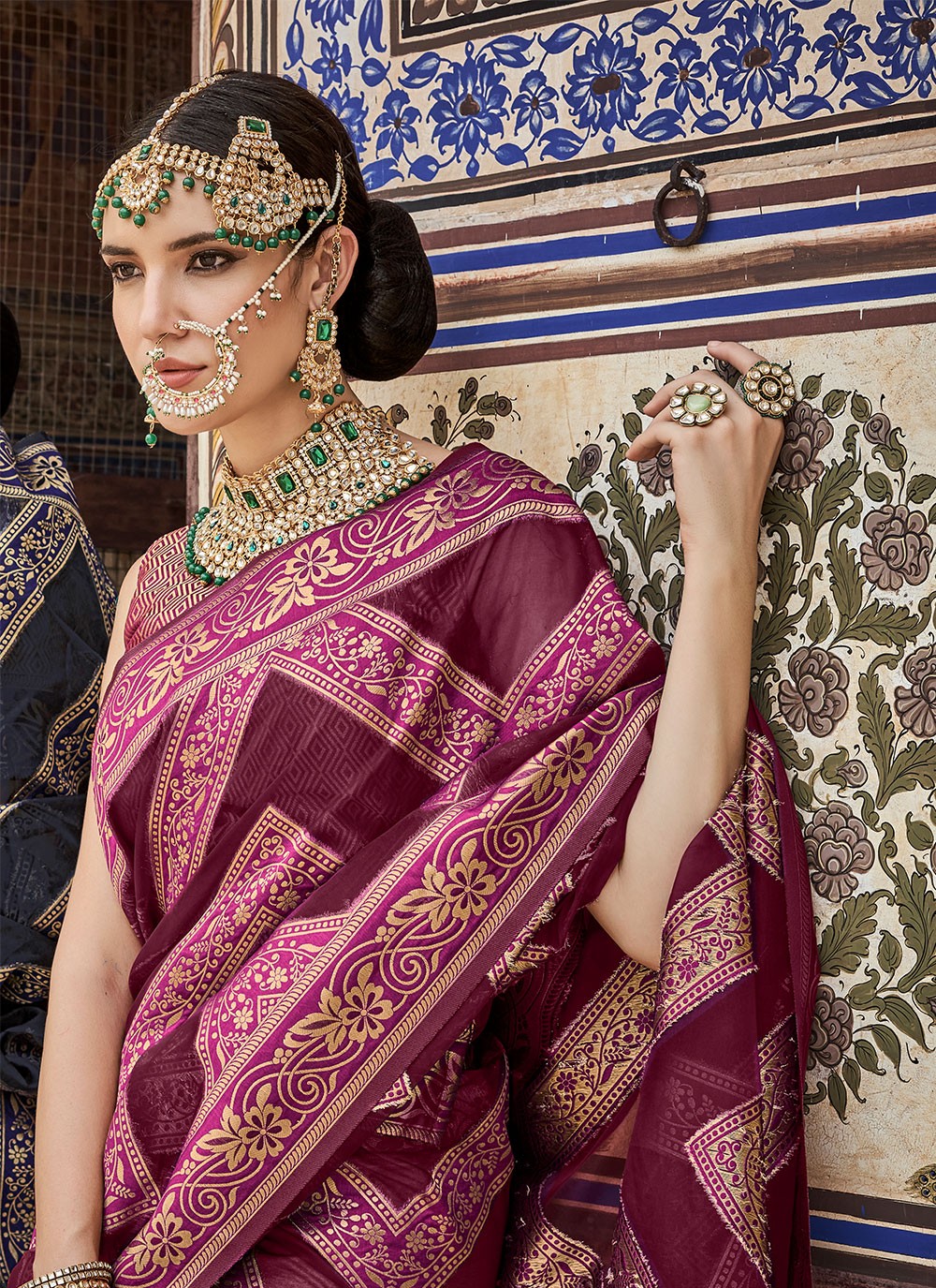 pure-dola Lace Purple Traditional Saree buy online