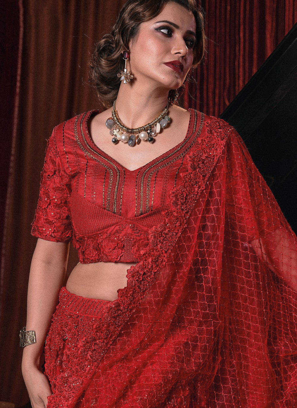 Pure Silk Moti Red Lehenga Choli buy online