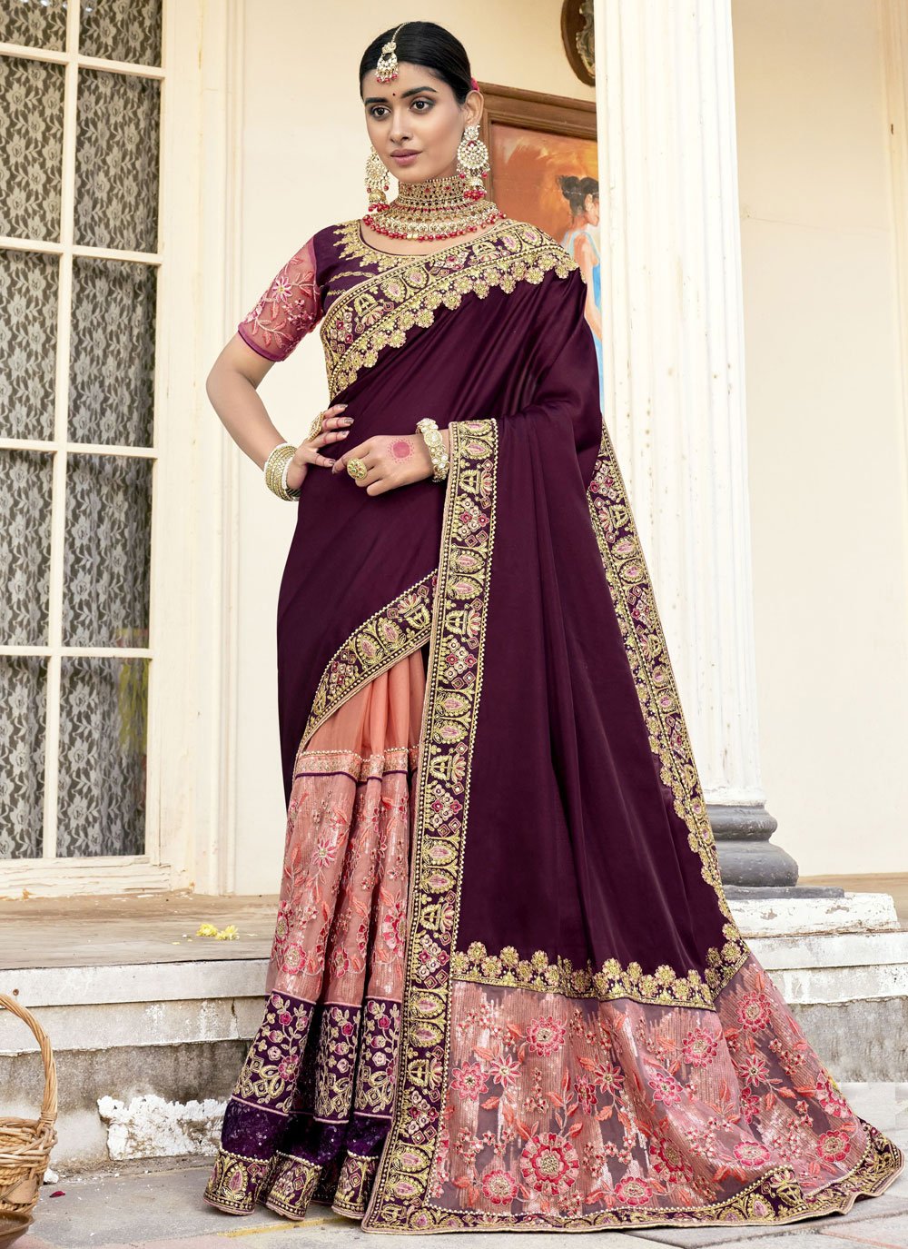 Buy Purple Art Silk Wedding Saree Online : 249493