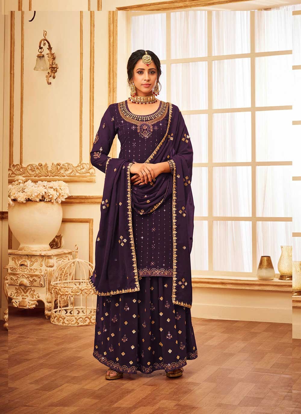 Purple Color Sharara Set buy online