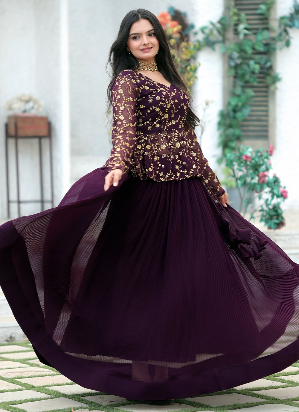 Buy Online Purple Embroidered Readymade Lehenga Choli : 265796