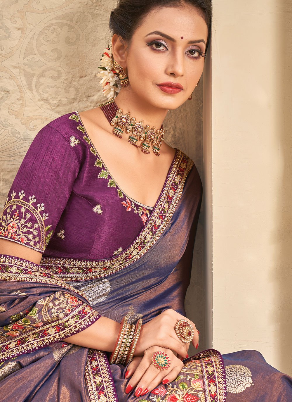 Shop Purple Khadi Silk Classic Saree Online : 245299