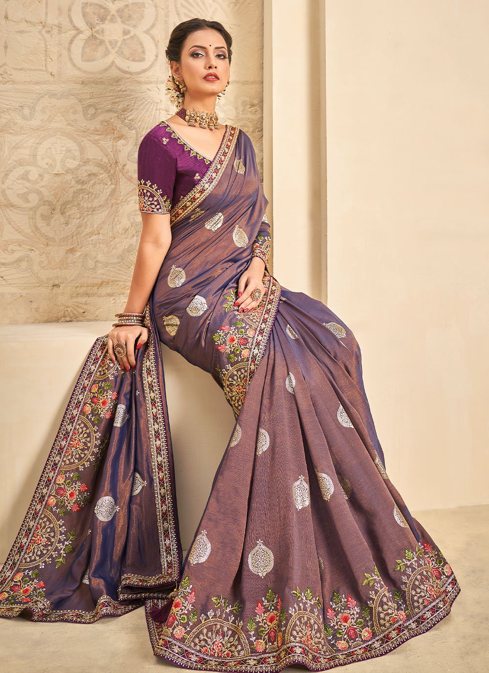 Shop Purple Khadi Silk Classic Saree Online : 245299