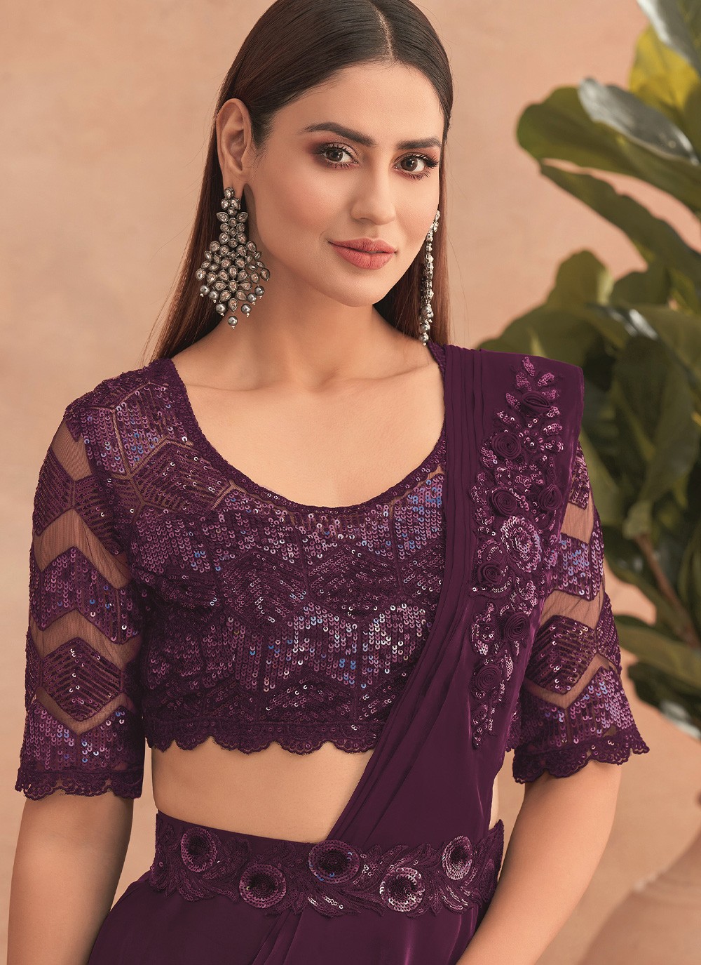 Buy Online Purple Lehenga Style Saree : 255170