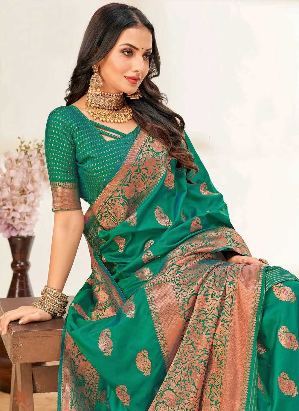 Shop Rama Border Trendy Saree Online : 267689