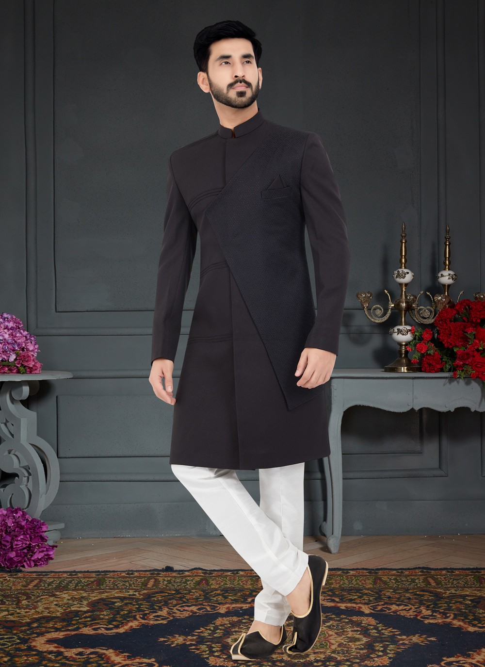 Rayon Black and Navy Blue Fancy Indo Western buy online