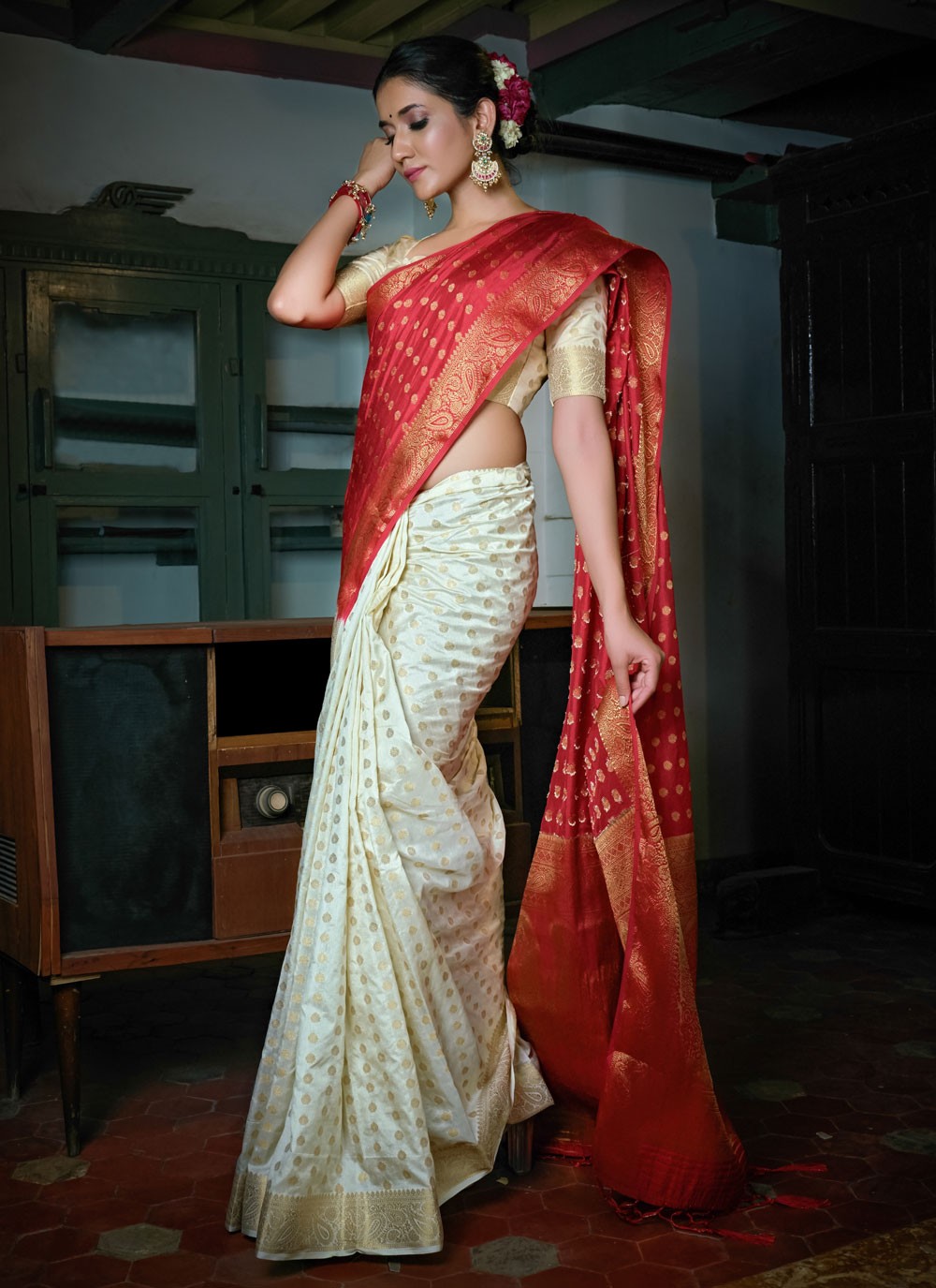 Red And White Wedding Sari