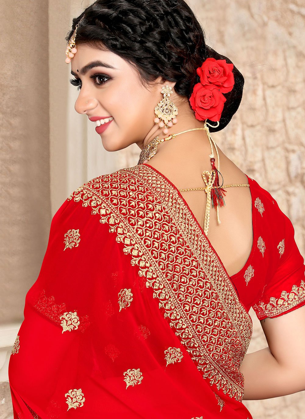 Buy Online Red Georgette Sangeet Classic Saree : 249195