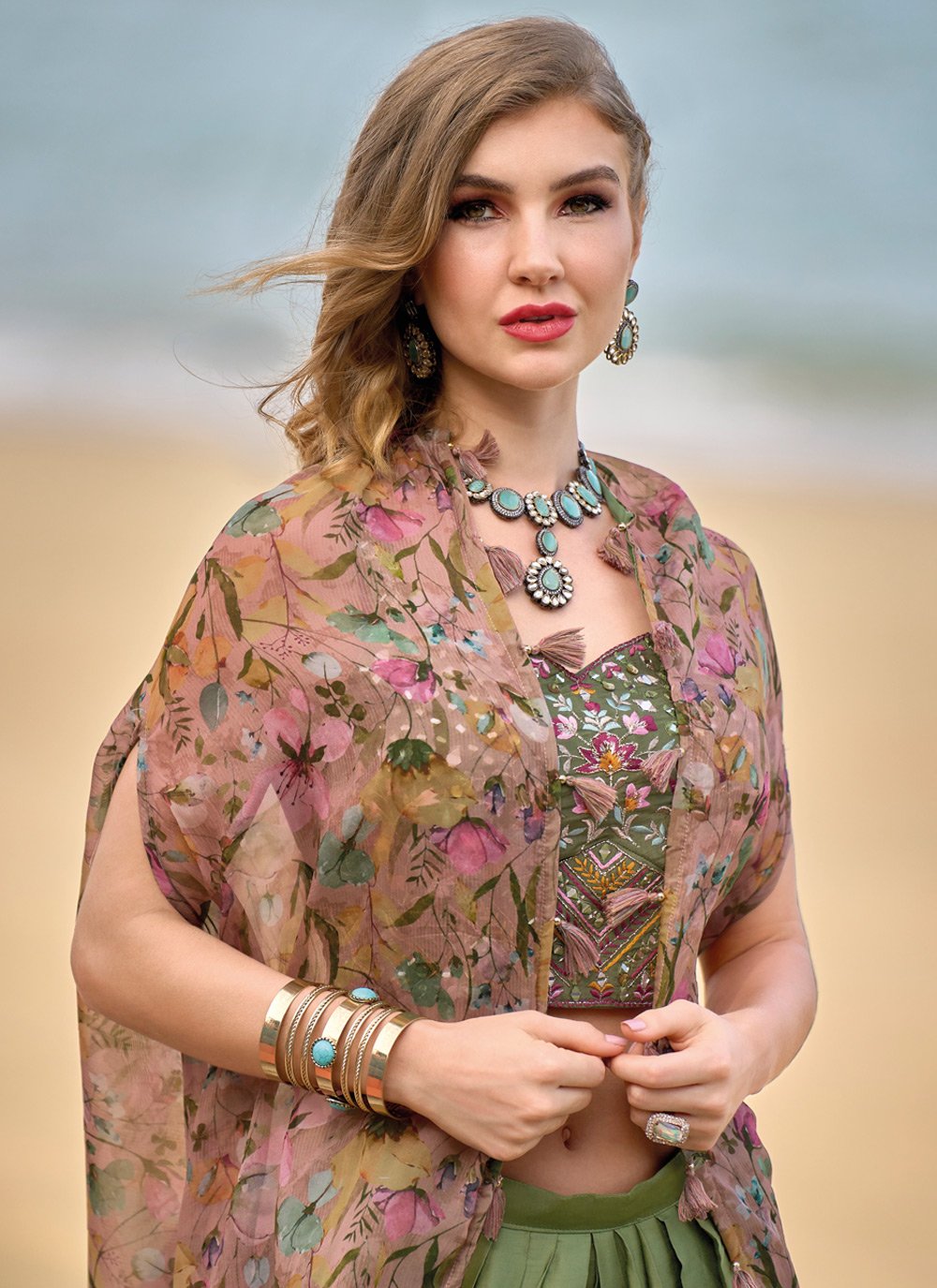 Buy Satin Silk Sea Green Thread Work Punjabi Suit Online