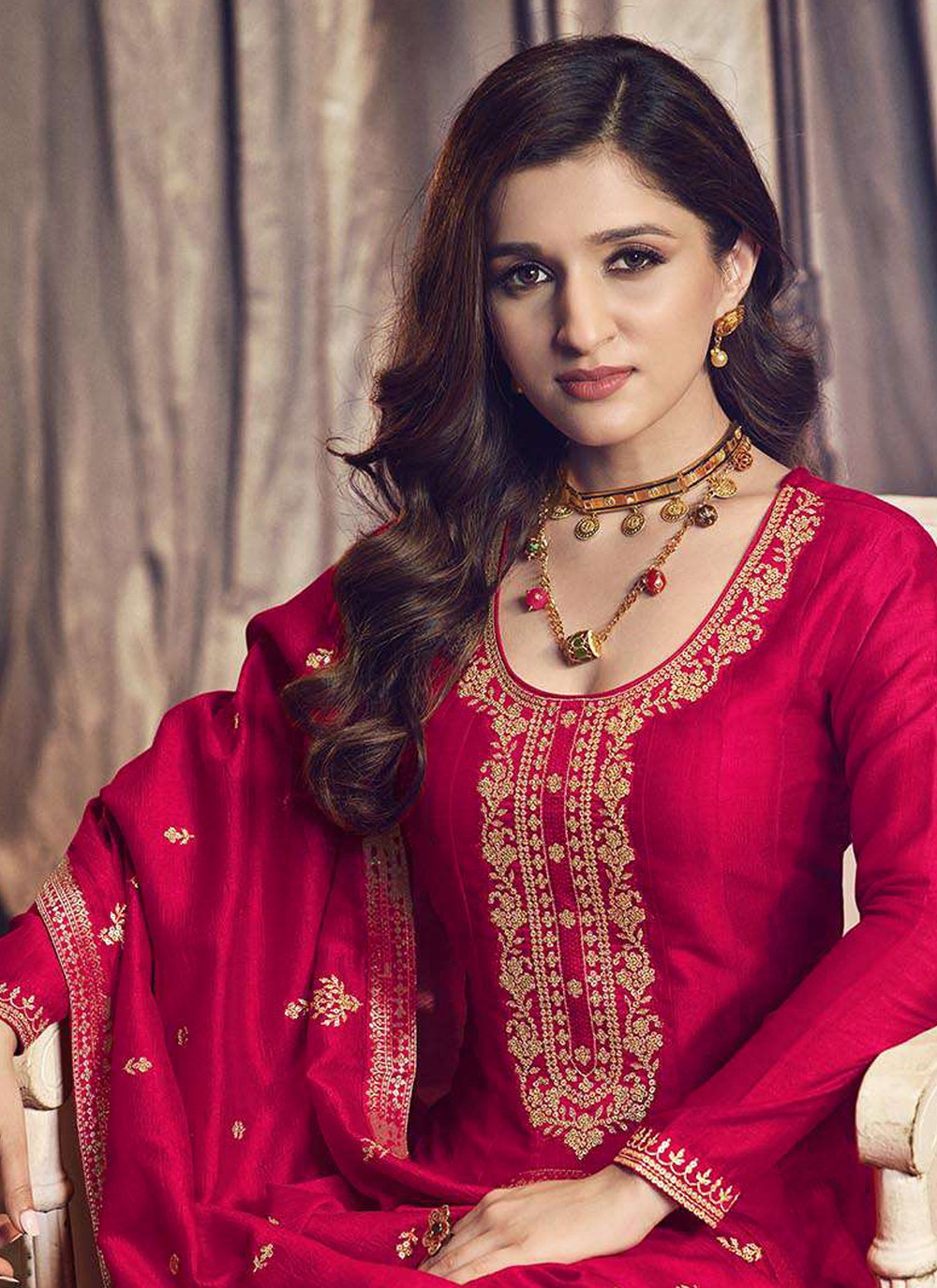 Buy Silk Embroidered Designer Salwar Kameez Online : 260337