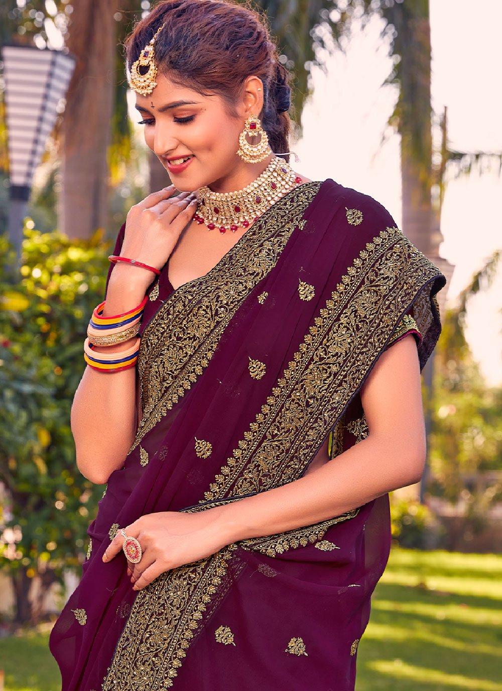 Buy Online Stone Mehndi Contemporary Saree : 251093