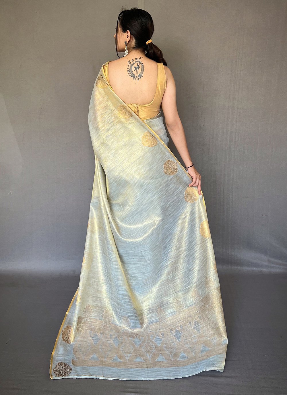 Tissue Weaving Grey Trendy Saree buy online