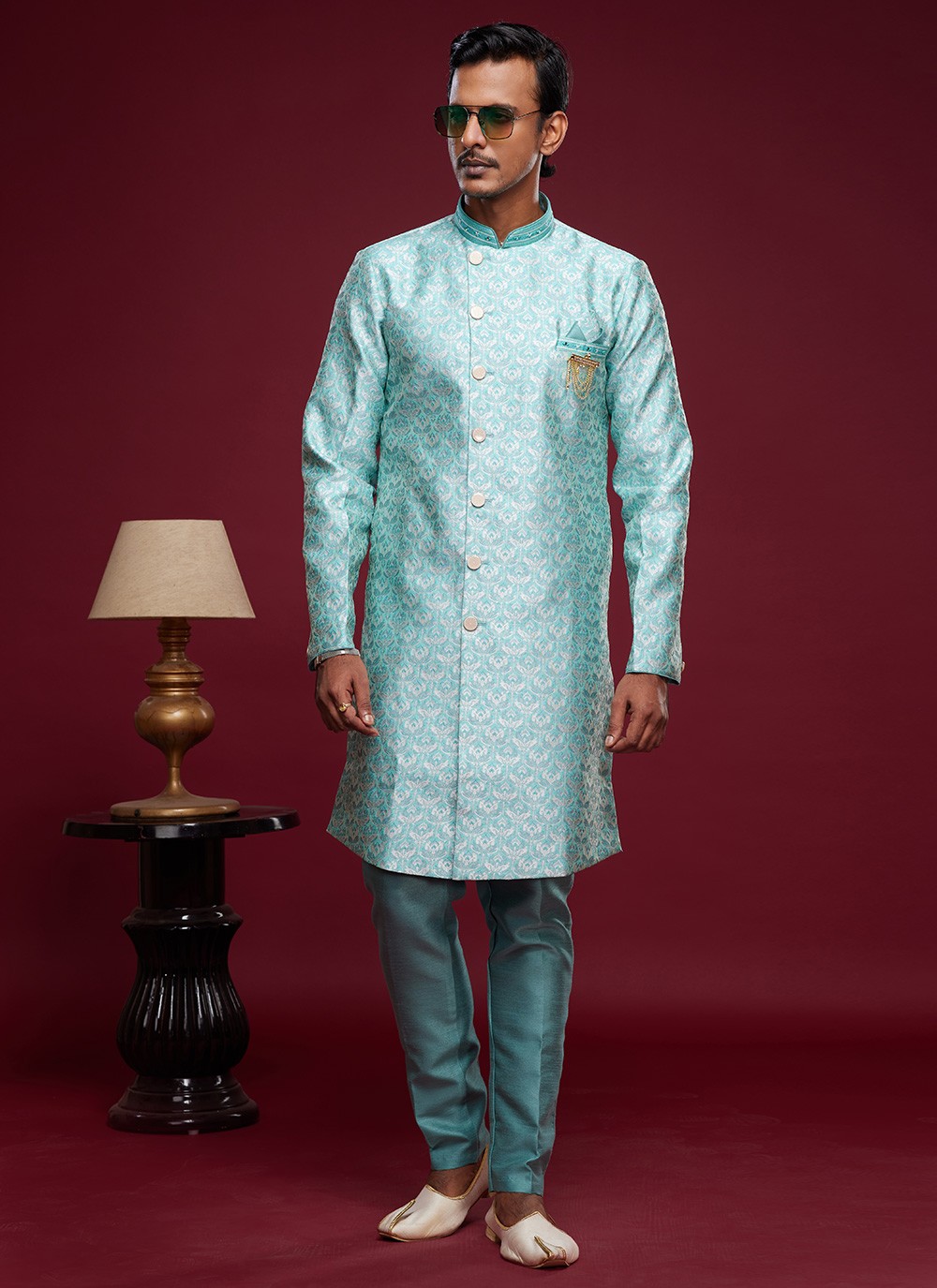 Shop Online Turquoise Color Indo Western : 270742