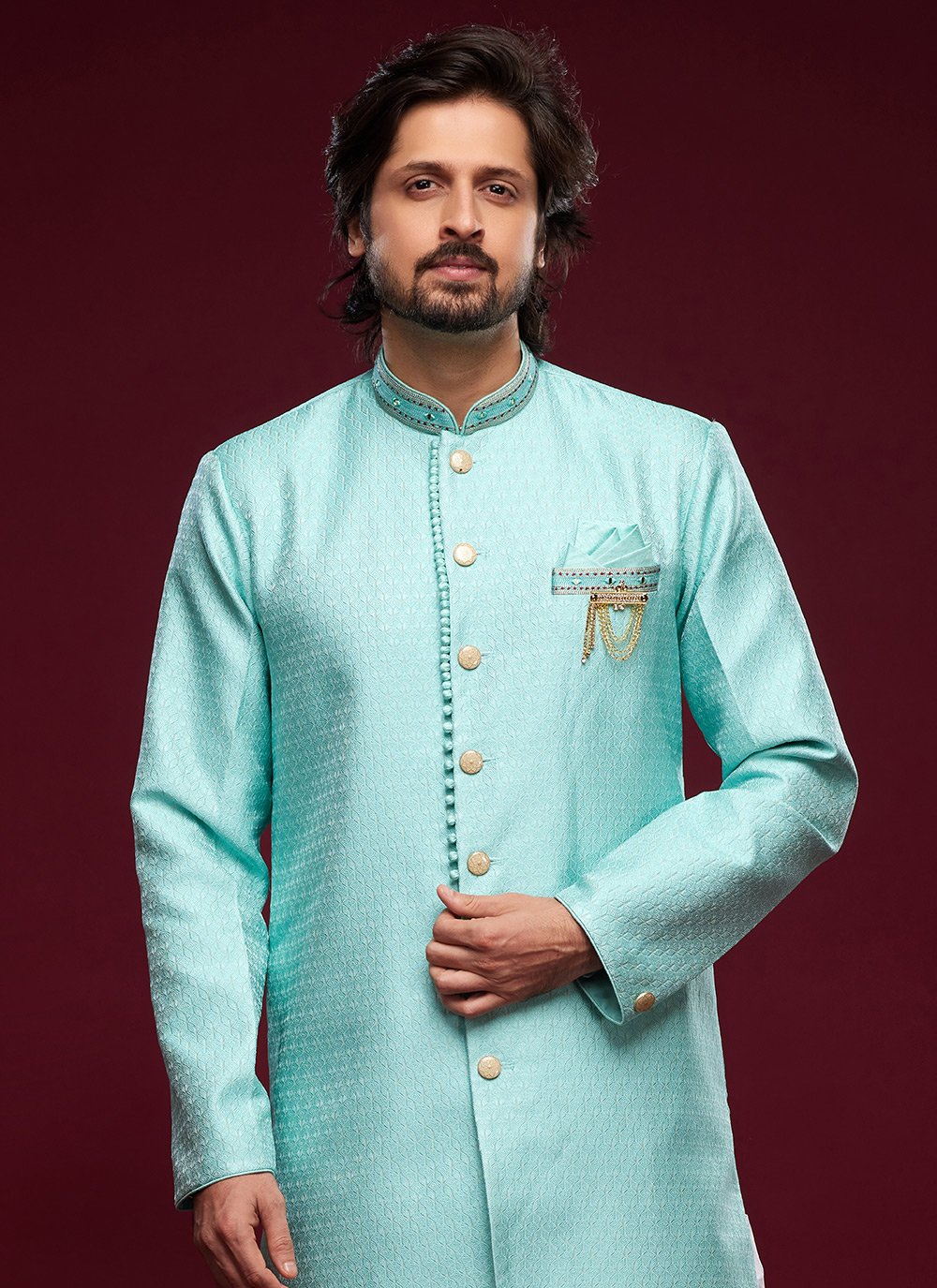 Turquoise Color Indo Western Sherwani buy online