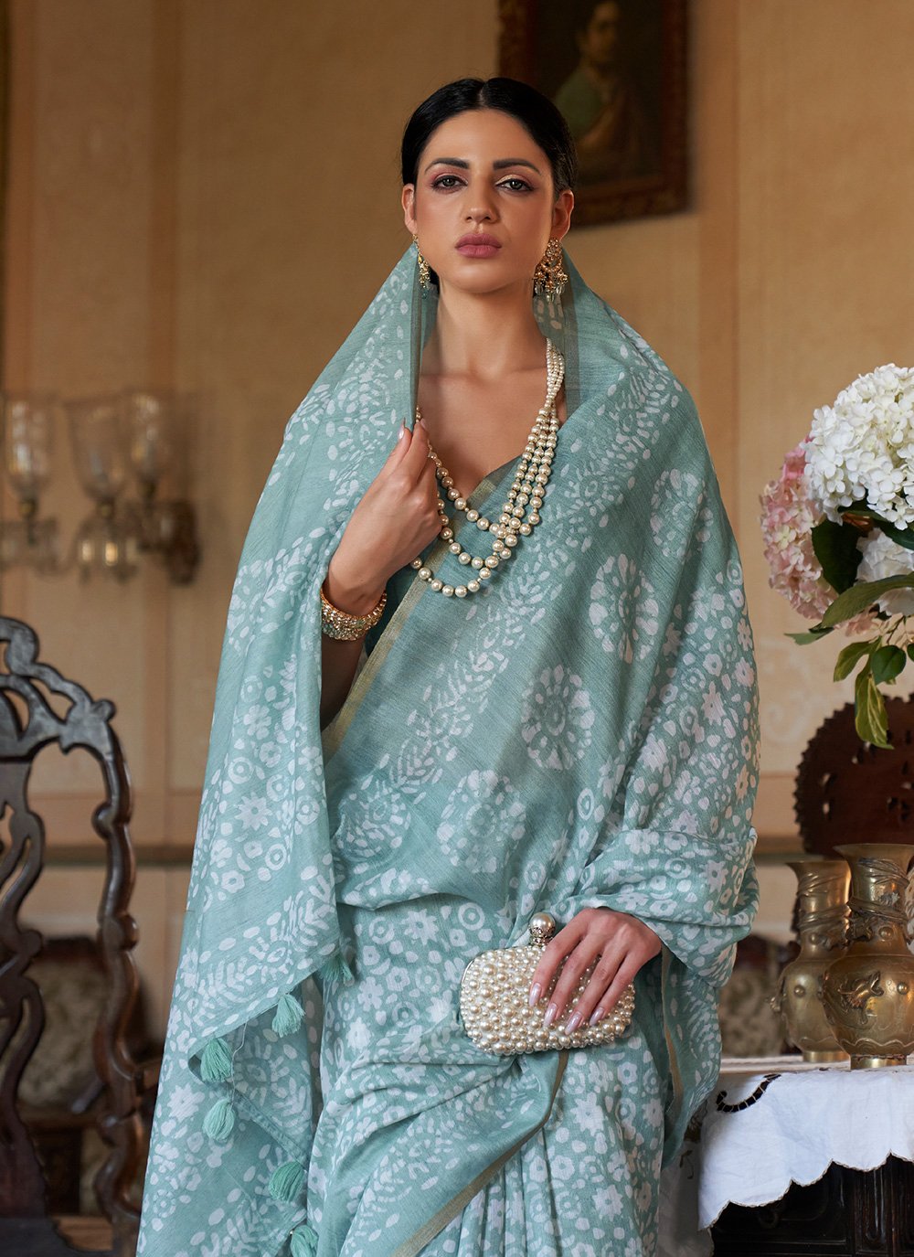 Buy Turquoise Printed Contemporary Style Saree Online : 255088