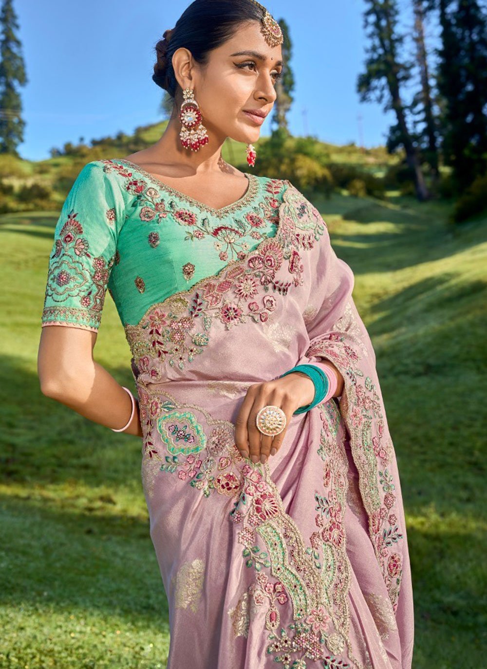 Viscose Designer Saree with Embroidered Work Buy Online