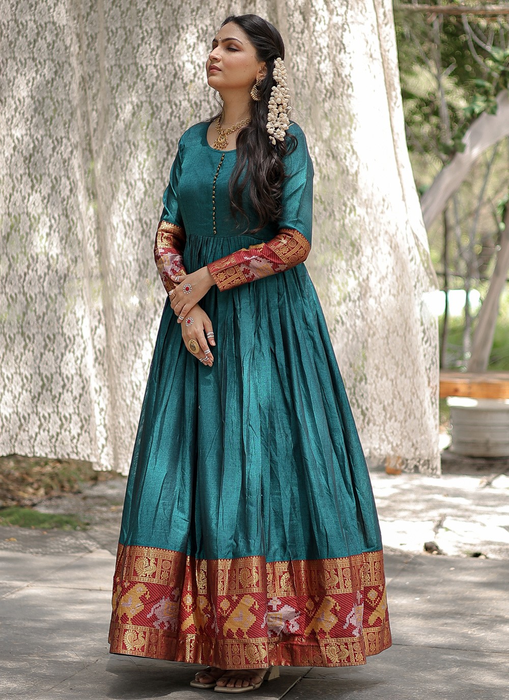 Shop Online Weaving Cotton Rama Designer Gown : 268607