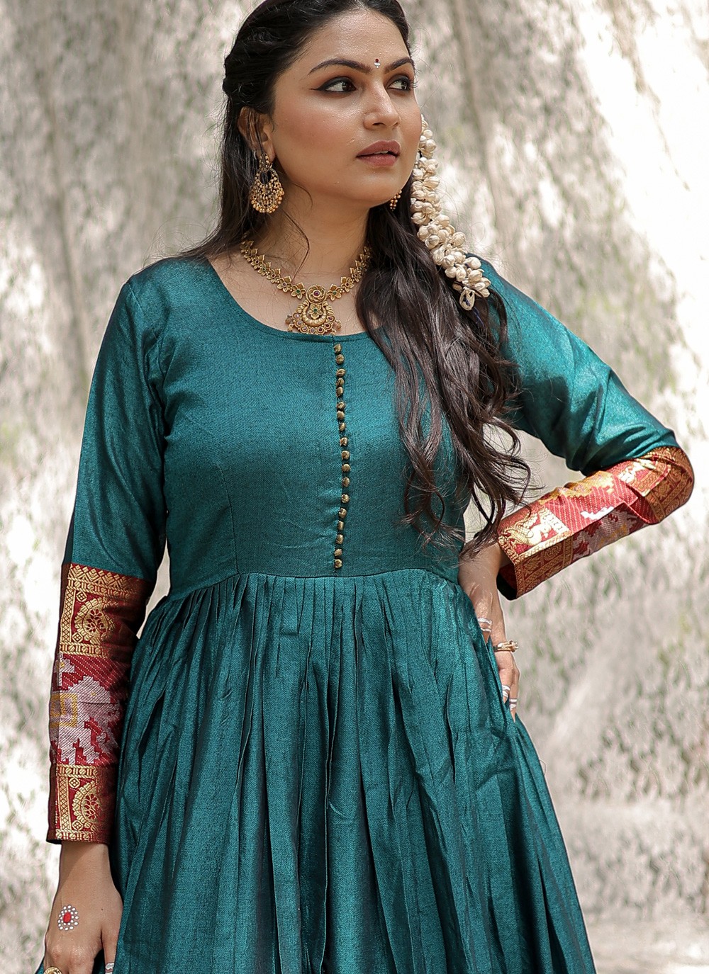 Shop Online Weaving Cotton Rama Designer Gown : 268607