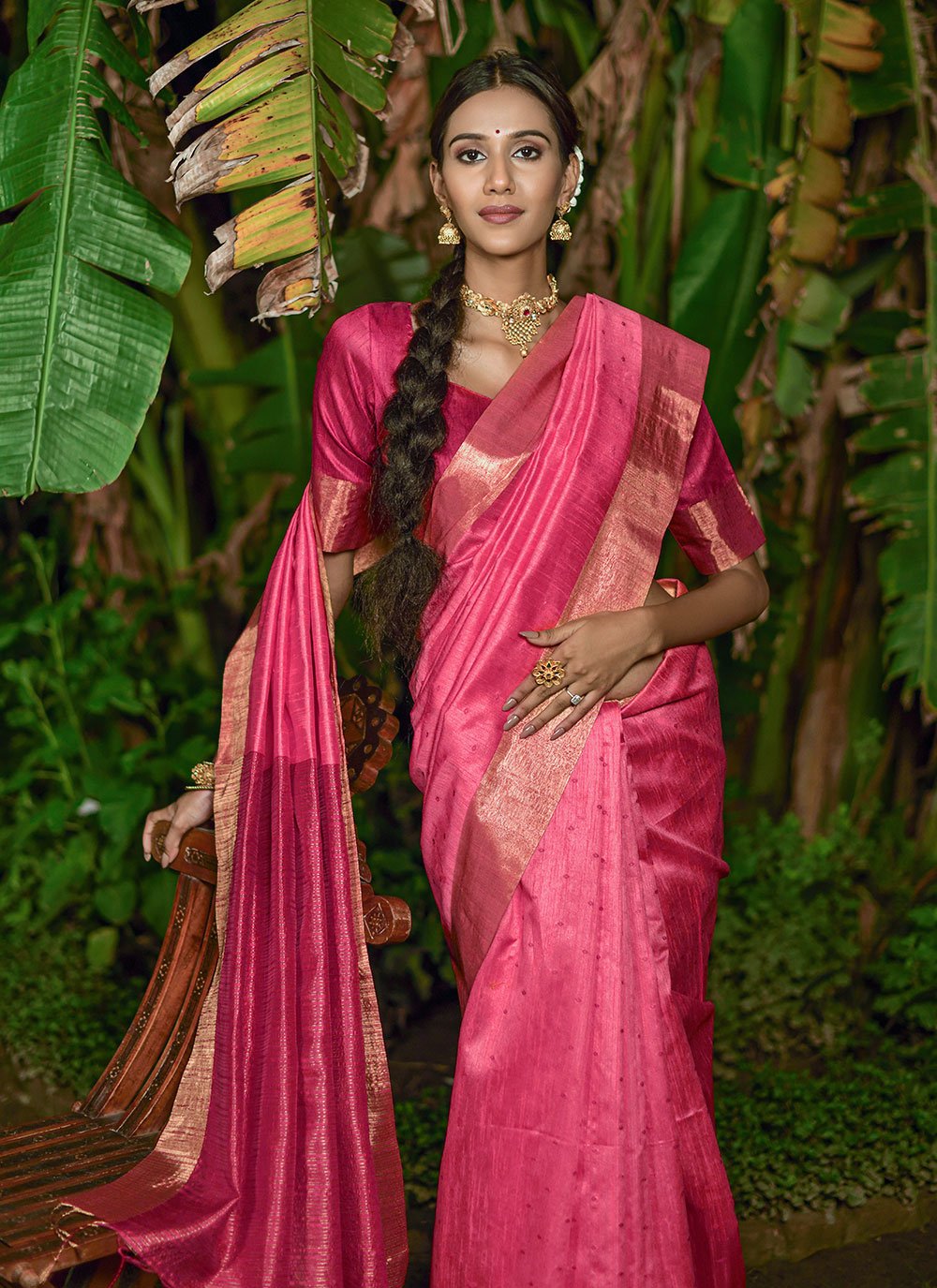 Buy Online Woven Rani Raw Silk Bandhani Saree : 245270