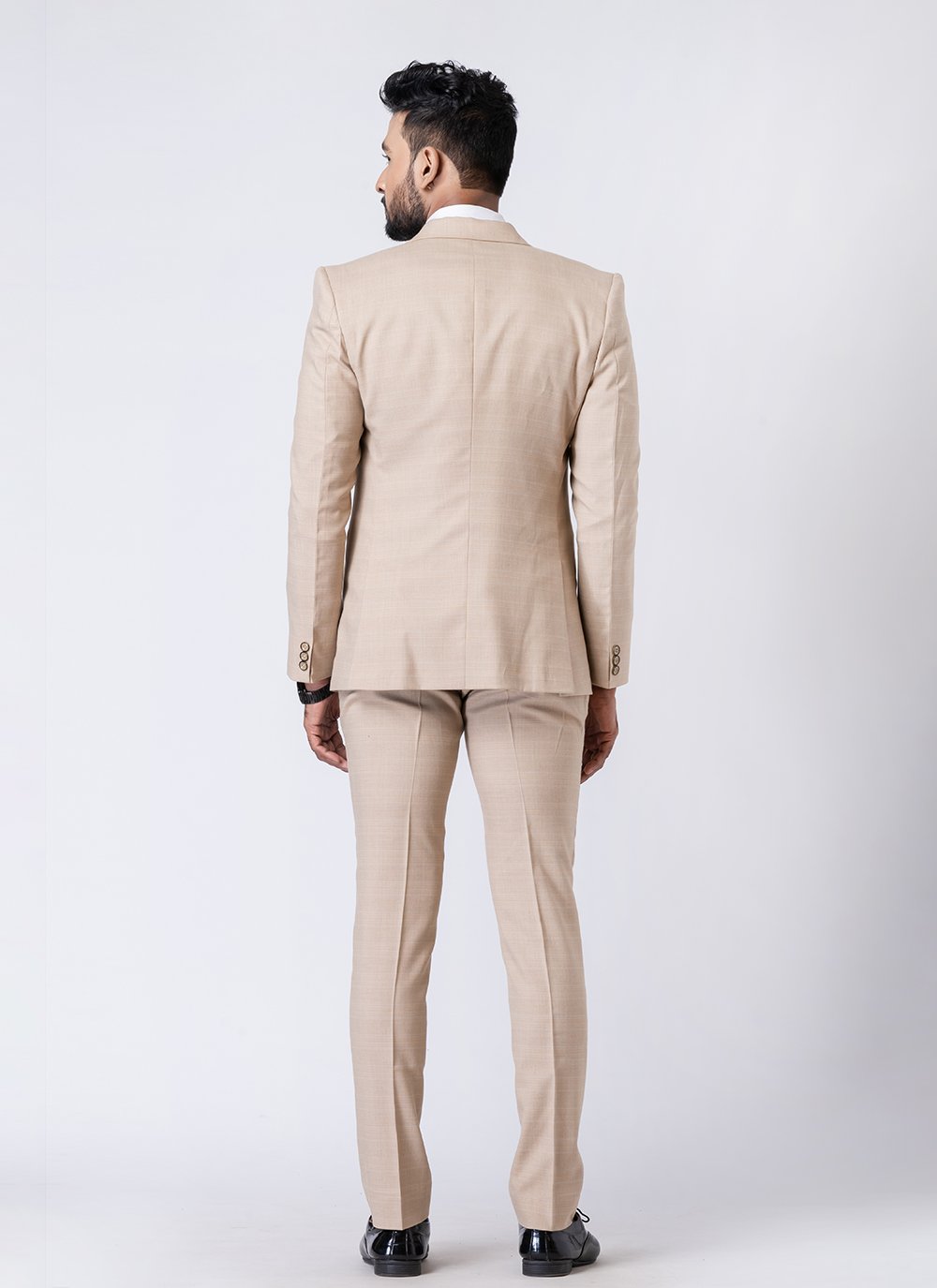 Buy Beige and White Cotton Plain Work Tuxedo Suit for Men Online