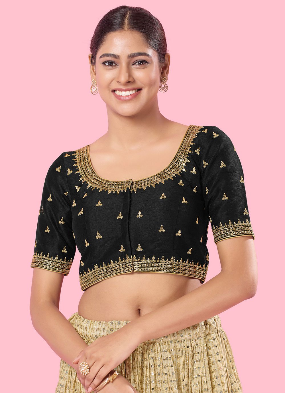 Buy Black Silk Embroidered Work Blouse for Ceremonial Online
