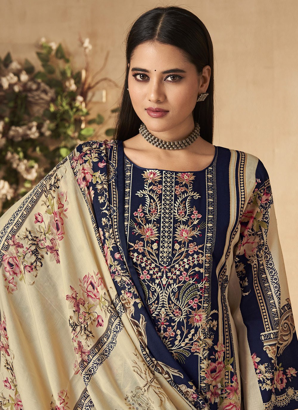 Blue Cotton Print Work Designer for Engagement Buy Online