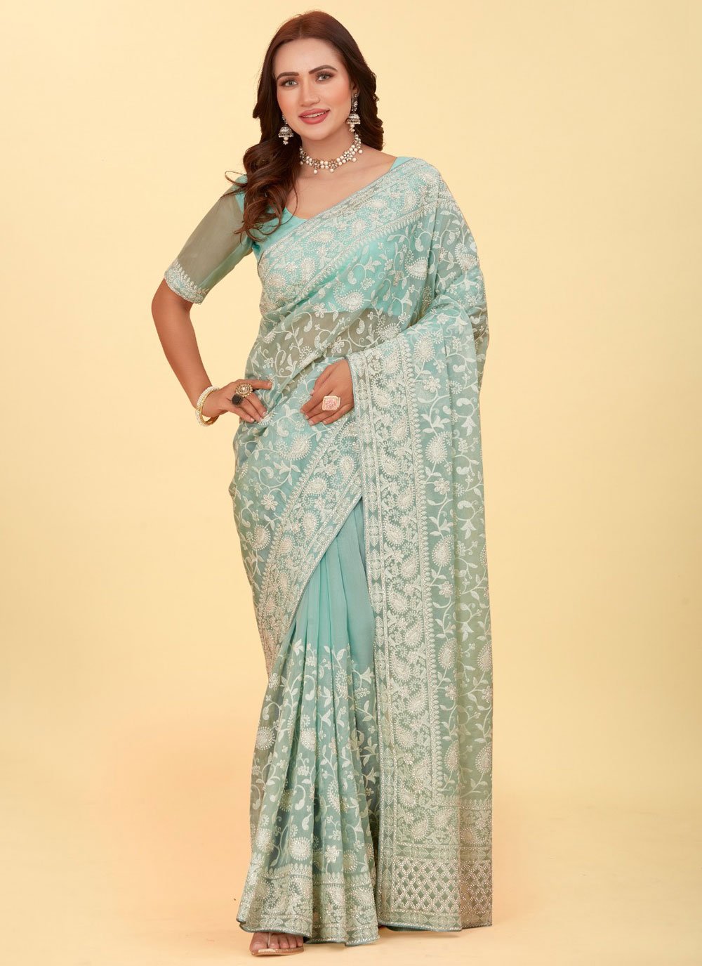 Cute Aqua Blue JIMMY CHU Classic Sari Buy Online