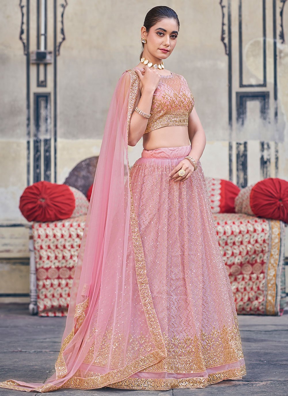 Shop Online Especial Pink Net Lehenga Choli : 289535