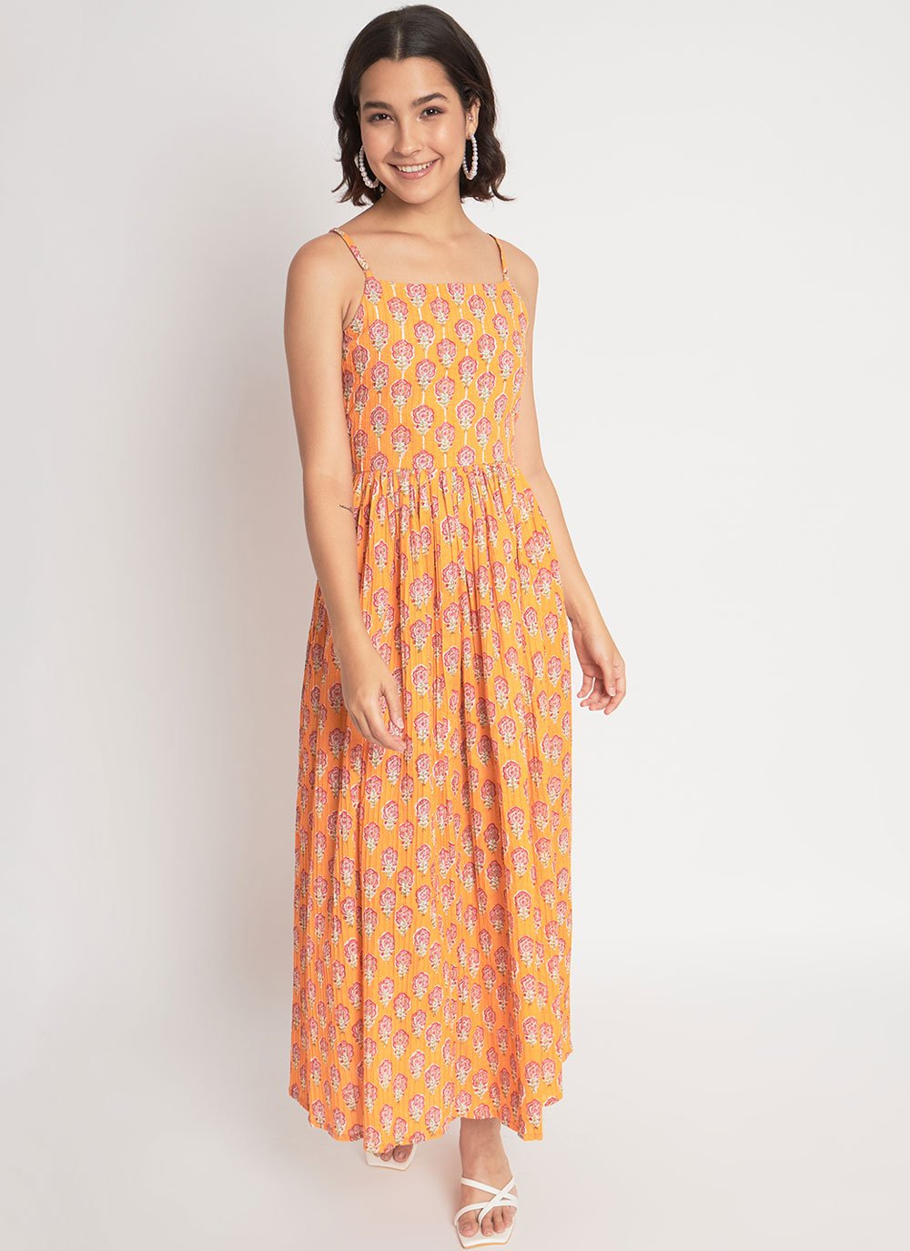 Buy Festal Orange Cotton Designer Gown Online