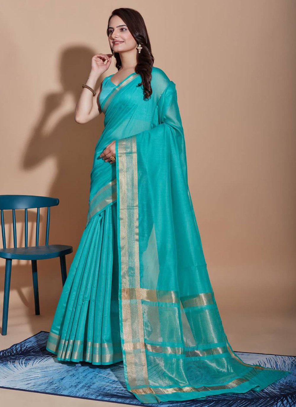 Shop Online Firozi Cotton Trendy Saree : 281702