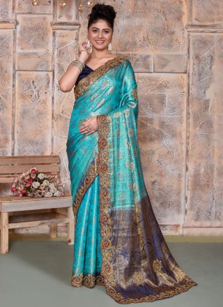 Firozi Color Saree Online | Firozi Color Silk Saree - Sareeka