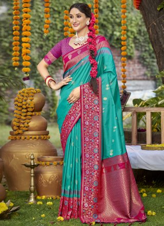 Firozi Color Saree Online | Firozi Color Silk Saree - Sareeka
