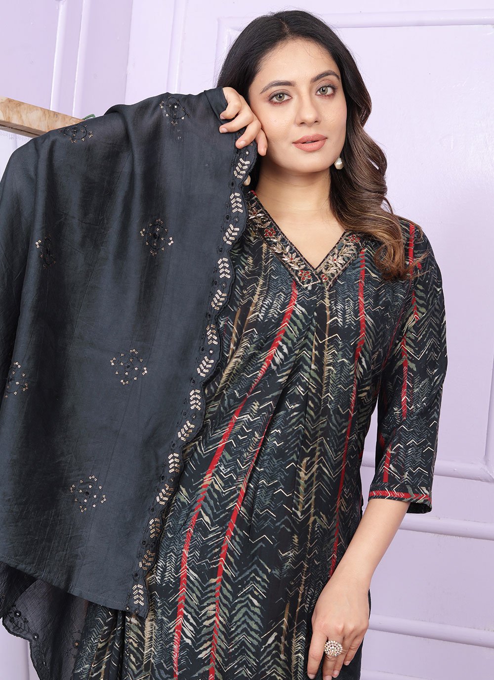 Buy Online Gorgonize Black Silk Trendy Suit : 291512