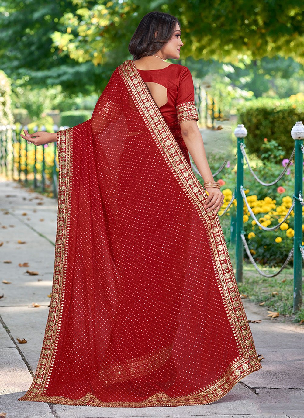 Gota Work Georgette Classic Sari In Maroon for Ceremonial Buy Online