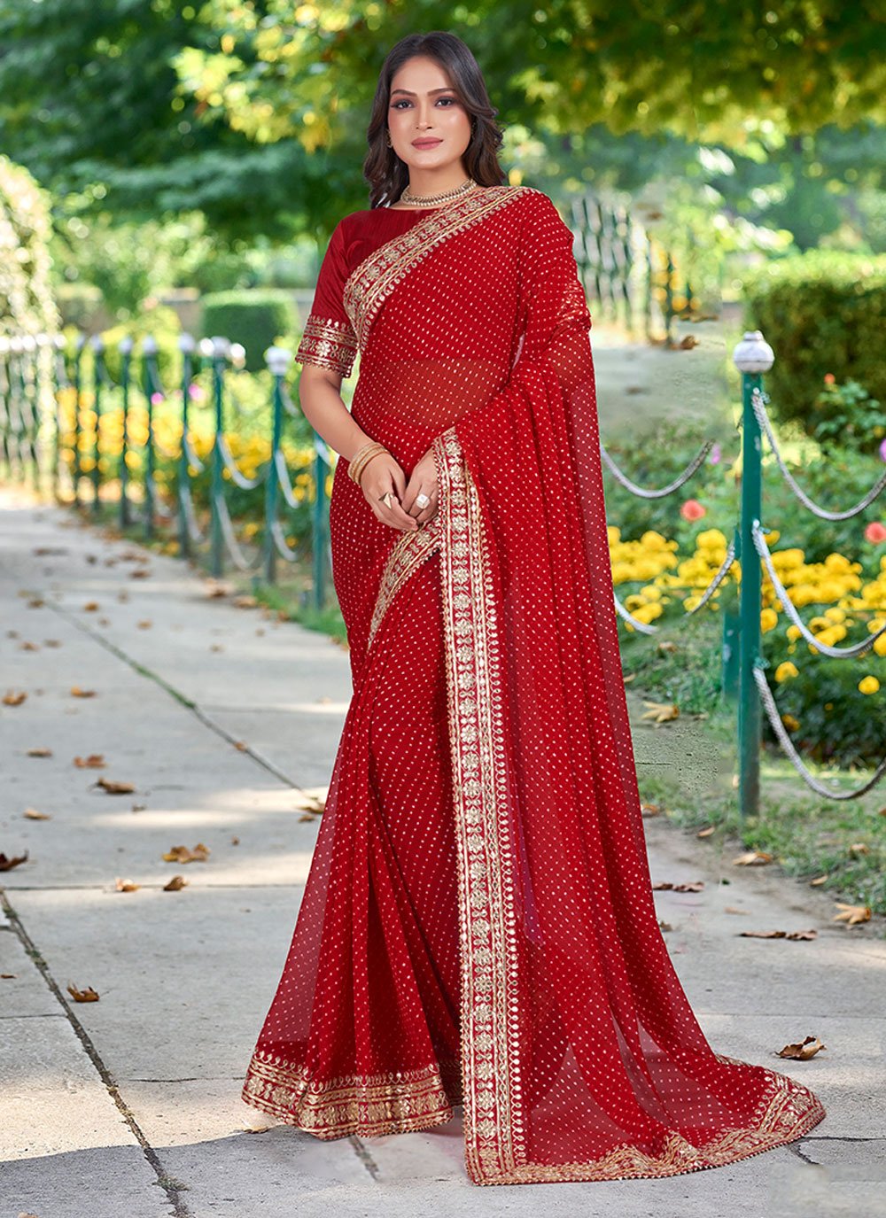 Gota Work Georgette Classic Sari In Maroon for Ceremonial Buy Online