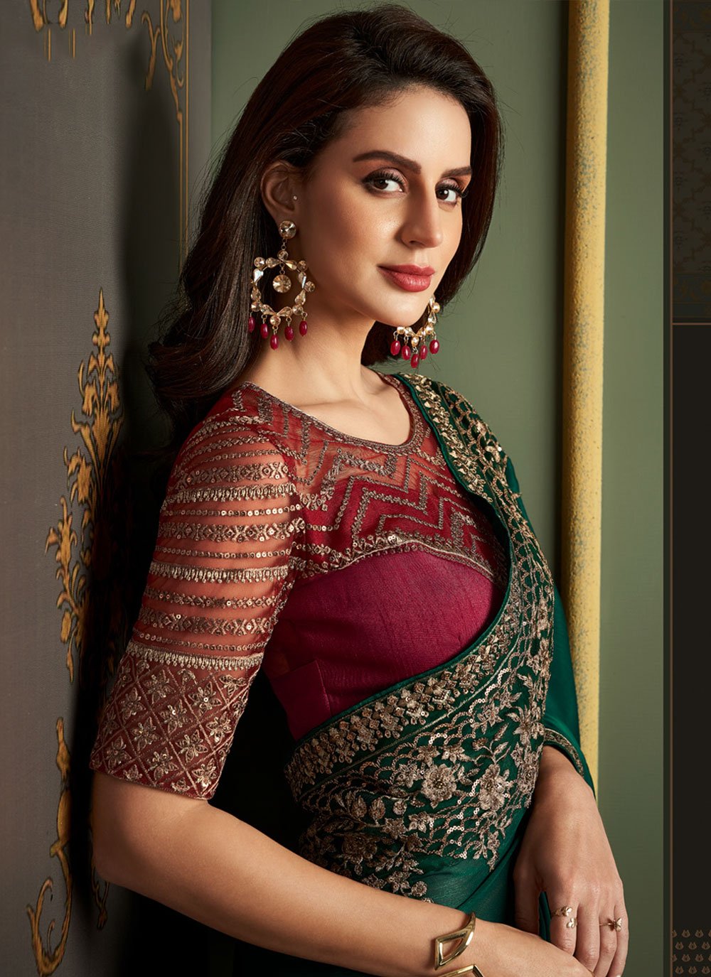 Buy Green Silk Patch Border and Embroidered Work Trendy Saree for ...